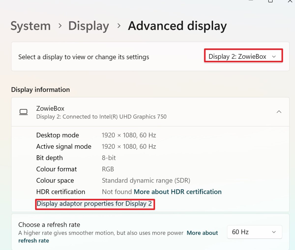 How to set up PC display adapter settings when ZowieBox identifies the ...
